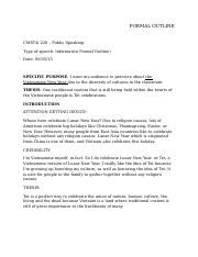 Informative Speech FORMAL OUTLINE CMST 220 Public Speaking Type Of Speech Informative Formal