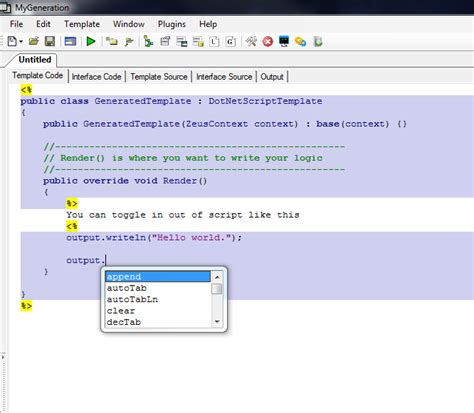C Is It Possible To Have Intellisense Support In Mygeneration When It Comes To Write