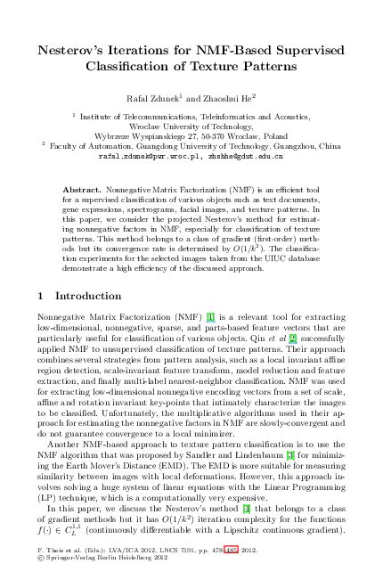 Pdf Nesterovs Iterations For Nmf Based Supervised Classification Of Texture Patterns