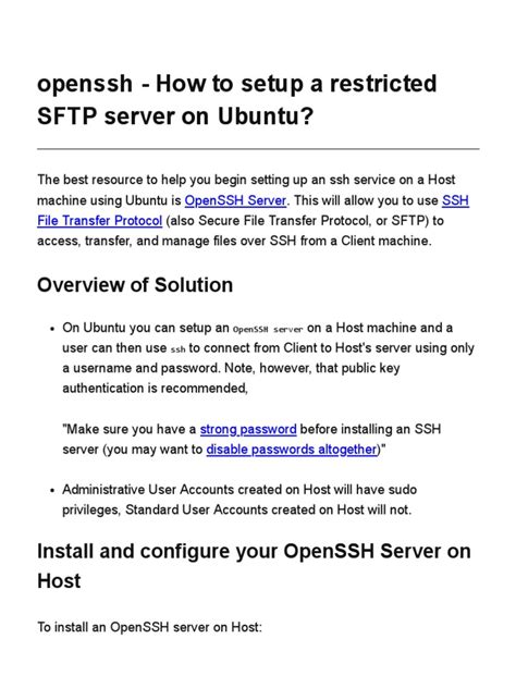 Openssh How To Setup A Restricted Sftp Server On Ubuntu Pdf Secure Shell Port Computer