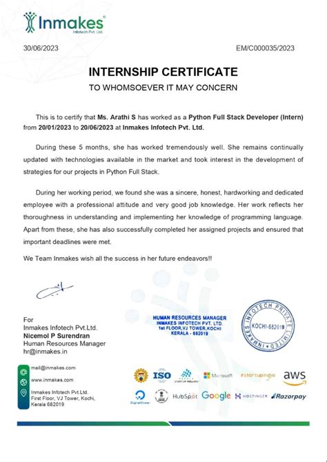 arathi sreenivasan on linkedin python django internship inmakes