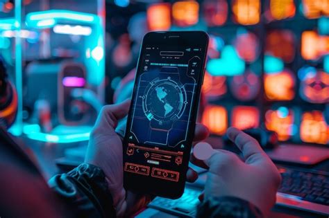 Cybersecurity Expert Analyzing Encrypted Data On Smartphone In Neonlit