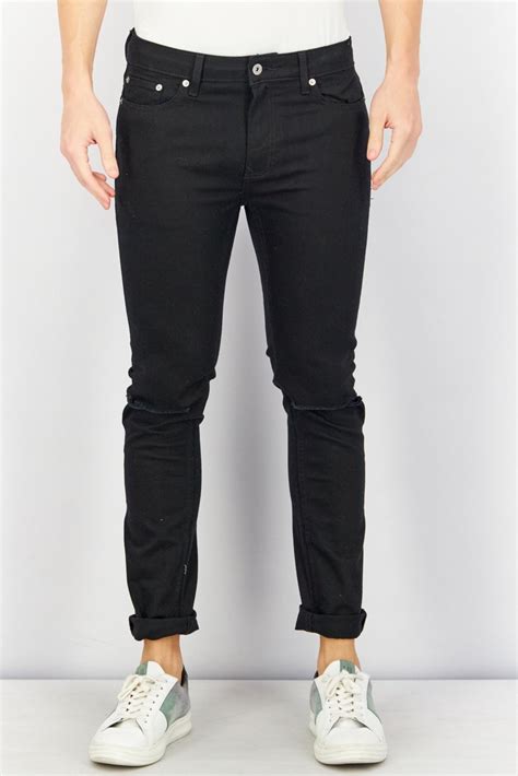 Buy Topman Men Stretch Ripped Skinny Jeans Black Online Brands For Less