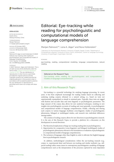 Pdf Editorial Eye Tracking While Reading For Psycholinguistic And