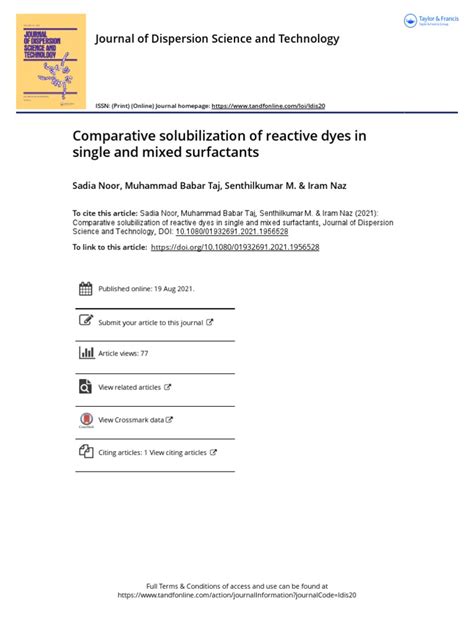 Comparative Solubilization Of Reactive Dyes In Single And Mixed