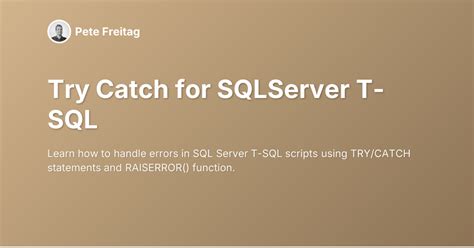 Try Catch For Sqlserver T Sql