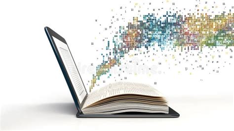 Open Book Transitioning Into Digital Tablet With Letters And Numbers Floating Away Stock