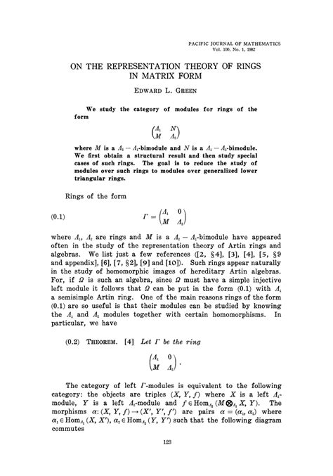 Pdf On The Representation Theory Of Rings In Matrix Form