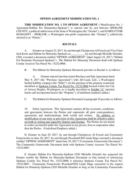 Fillable Online Option Agreement Modification No 1 Fax Email Print