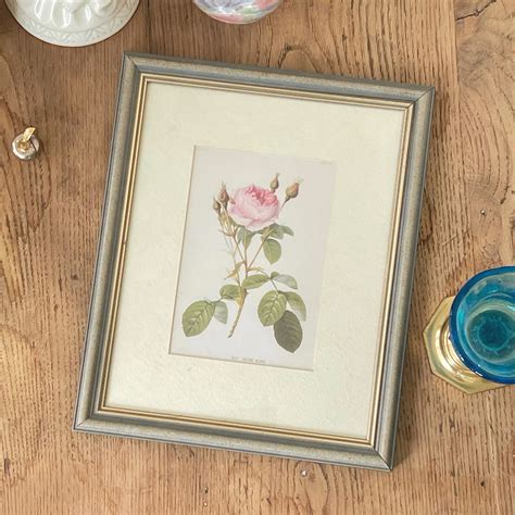 레어 빈티지 르두테 장미 액자