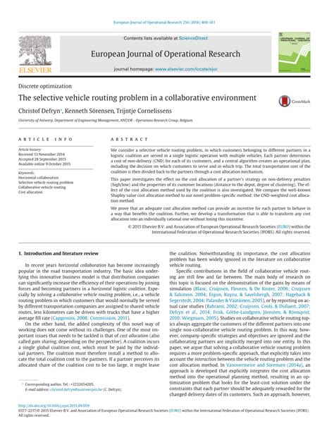 Pdf The Selective Vehicle Routing Problem In A Collaborative Environment