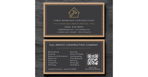 Construction Handyman Qr Code Professional Business Card Zazzle