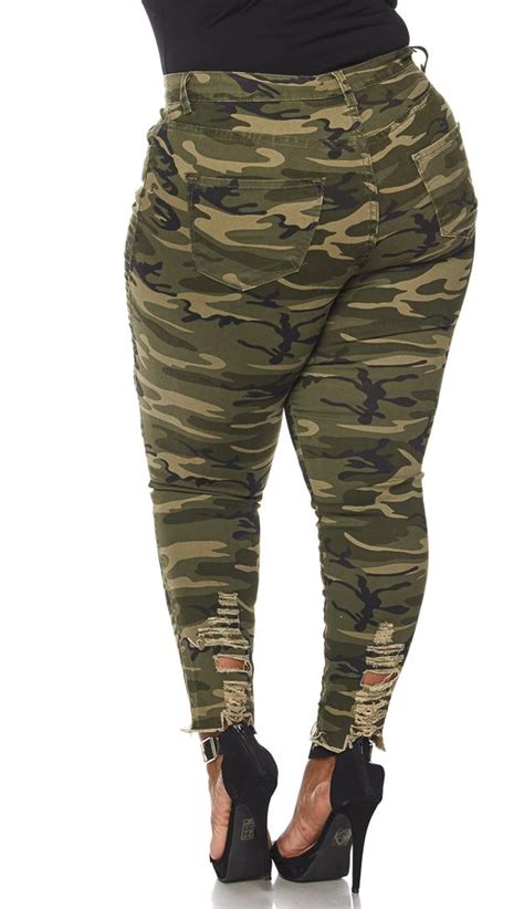 Plus Size Camouflage High Waisted Distressed Skinny Jeans