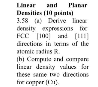 Solved Linear And Planar Densities 10 Points 3 58 A Chegg Com