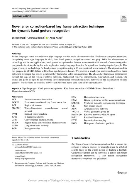 Novel Error Correction Based Key Frame Extraction Technique For Dynamic Hand Gesture Recognition