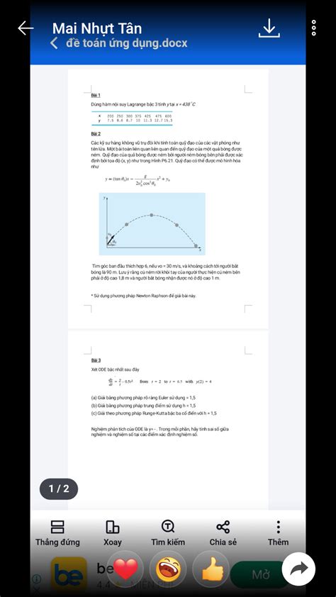 ← Mai Nh?t Tân ?? toán ?ng d?ng.docx Bài 1 Dùng hàm n?i suy Lagrange b?c 3 tính y t?i x=438^∘C x ...