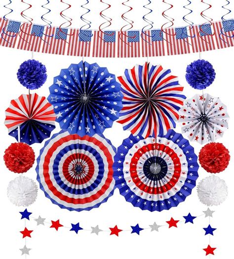26pcs 4th Of July Decorations Patriotic Decor Usa Flag String Red White