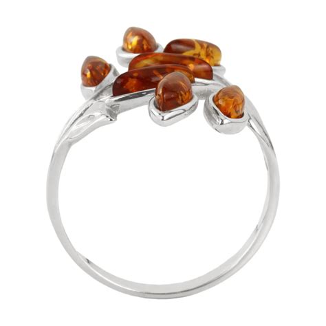 Honey Baltic Amber Leaves Ring Sterling Silver