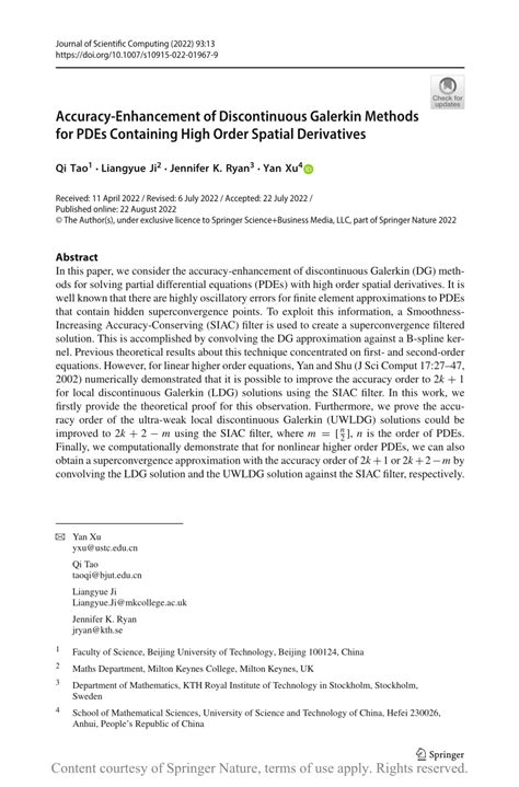 Accuracy Enhancement Of Discontinuous Galerkin Methods For Pdes Containing High Order Spatial