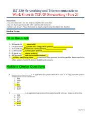 WS 8 TCP IP Part 2 1 Docx IST 220 Networking And Telecommunications Work Sheet 8 TCP IP