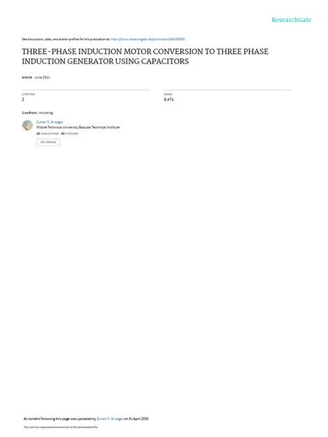 Three Phase Induction Motor Conversion To Three Phase Induction Generator Using Capacitors Pdf