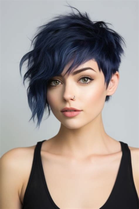 Dive Deep Into A Midnight Blue Shaggy Pixie Youll Find The Dark Blue