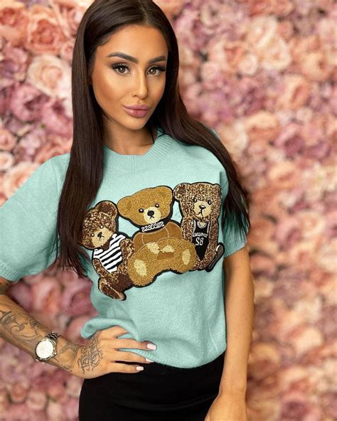 Дамска блуза с къс ръкав и мечета E713 мента