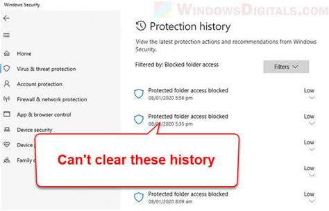 Can T Clear Protection History In Windows Defender