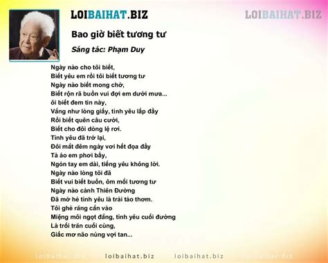Lời Bài Hát Bao Giờ Biết Tương Tư Loi Bai Hat Bao Gio Biet Tuong Tu