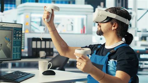 Photovoltaics Factory Engineer Analyzing Data Using Vr Headset Stock Video Video Of Production