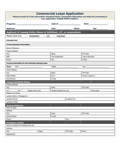 Free Printable Commercial Lease Application Templates Pdf Word