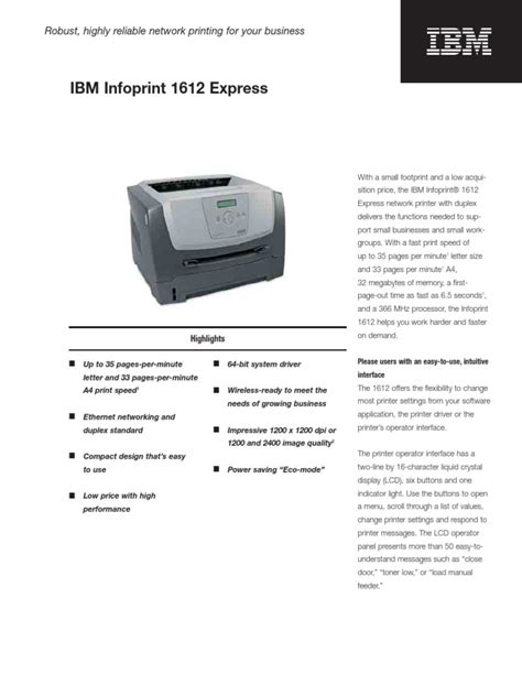Ibm Infoprint 1612 Datasheet Pdf Printer Computing Microsoft