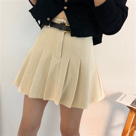 코디벨트포함3col 얇은허리 베베 코듀로이 골덴 플리츠 주름 스커트 에이블리