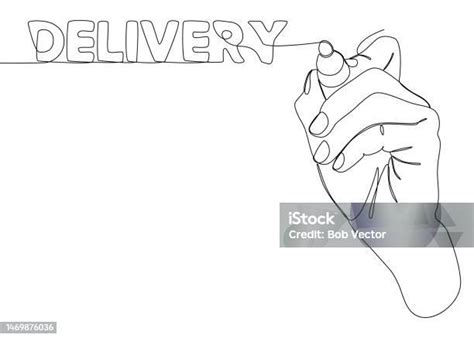 연필로 쓴 배달 텍스트의 연속 한 줄 펠트 팁 펜 얇은 선 그림 벡터 개념입니다 윤곽 그리기 창의적인 아이디어 검은색에 대한 스톡 벡터 아트 및 기타 이미지 Istock