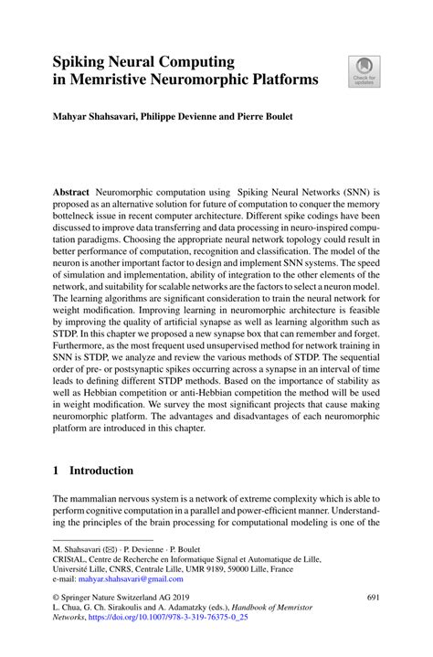 Pdf Spiking Neural Computing In Memristive Neuromorphic Platforms