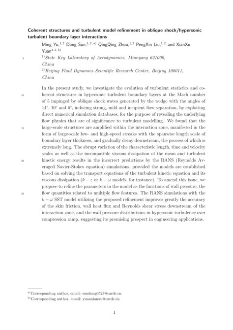 Pdf Coherent Structures And Turbulent Model Refinement In Oblique