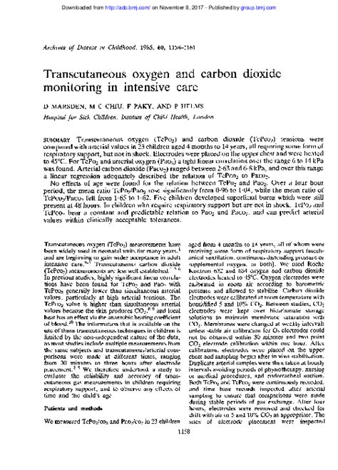 Pdf Transcutaneous Oxygen And Carbon Dioxide Monitoring In Intensive Care