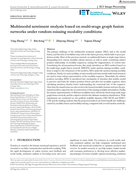 Multimodal sentiment analysis based on multi‐stage graph fusion networks under random missing ...