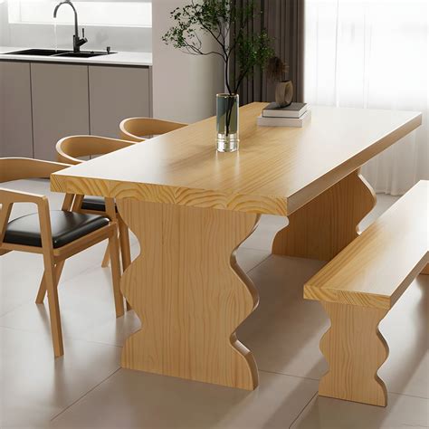 Modern Solid Wood Rectangular Dining Table Set With Cushioned Dining Chair Not Available 77h X