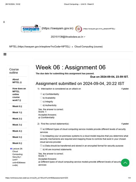 Week 06: Assignment 06: Assignment Submitted On 2024-09-04, 20:22 IST ...