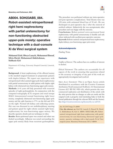 Pdf Ab004 Soh23abs084 Robot Assisted Retroperitoneal Right Hemi