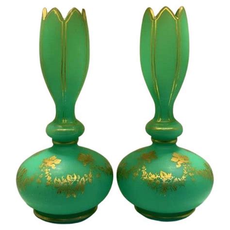 French Attributed Unusual Pair Of Double Gourd Art Glass Vases 19th