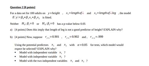 Solved Question 2 8 Points For A Data Set For 100 Adults