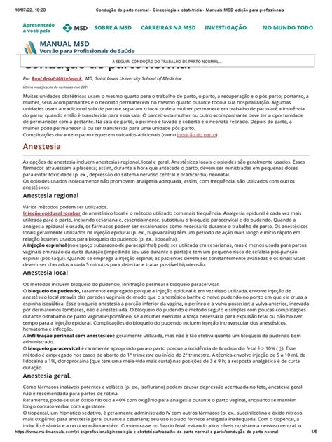 Condução Do Parto Normal Ginecologia E Obstetrícia Manuais Msd Edição Para Profissionais