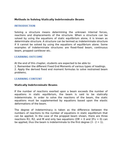 Statically Indeterminate Beams Pdf Beam Structure Equations