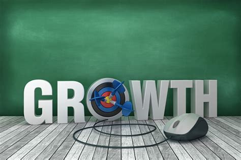 칠판 배경에 대상 및 컴퓨터 마우스와 3d 단어 성장 3d 렌더링 3차원 형태에 대한 스톡 사진 및 기타 이미지 3차원 형태