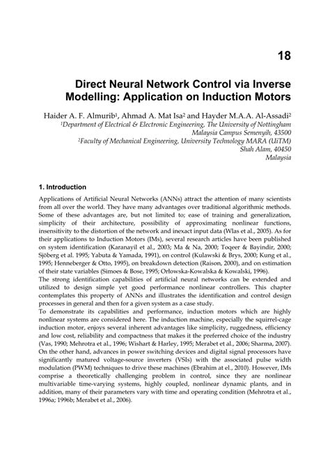 Pdf Direct Neural Network Control Via Inverse Modelling Application