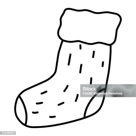만화 낙서 스타일의 간단한 귀여운 양말 선물을위한 크리스마스 양말 흰색 배경에 강조 표시된 검은색 윤곽선입니다 손으로 그린 선형 벡터 일러스트레이션 윤곽선 그리기 0명에