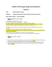 Week Tut Ict Docx T ICT Program Design And Development Tutorial Topic Object