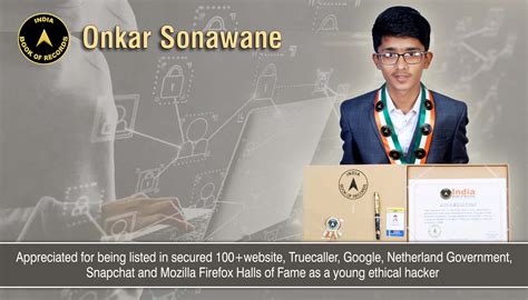 Appreciation Onkar Sonawane India Book Of Records